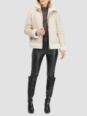 Gorski Merino Shearling Lamb Zip Coat - Beige