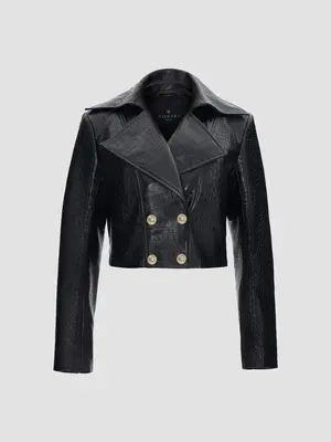 Gorski Select Nappa Leather Croco Embossed Bolero - Black