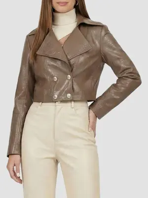 Gorski Select Nappa Leather Croco Embossed Bolero - Camel