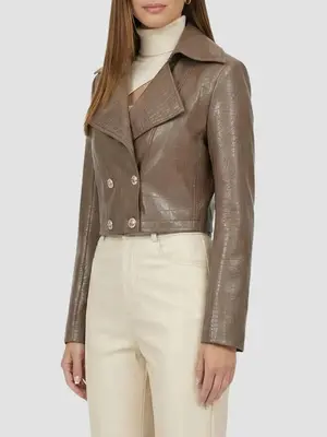 Gorski Select Nappa Leather Croco Embossed Bolero - Camel