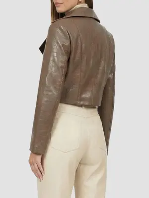 Gorski Select Nappa Leather Croco Embossed Bolero - Camel