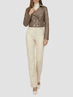 Gorski Select Nappa Leather Croco Embossed Bolero - Camel