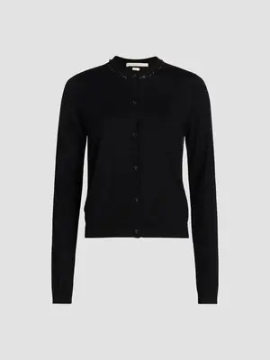 JASON WU Beaded Merino Wool Cardigan - Black