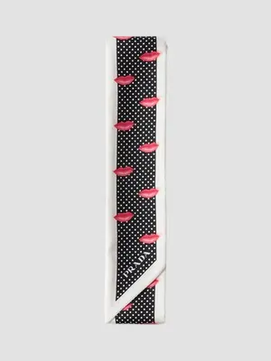 Prada Printed Silk Twill Skinny Scarf - Black