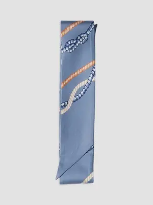 Prada Printed Silk Twill Skinny Scarf Blue