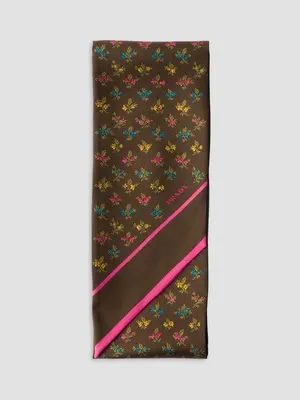 Prada Printed Silk Twill Skinny Scarf - Brown