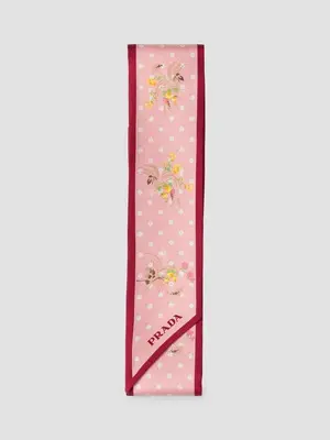Prada Printed Silk Twill Skinny Scarf - Pink