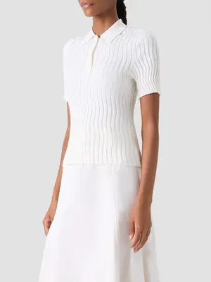 Akris Wave Rib-knit Stretch Silk-cotton Polo Top