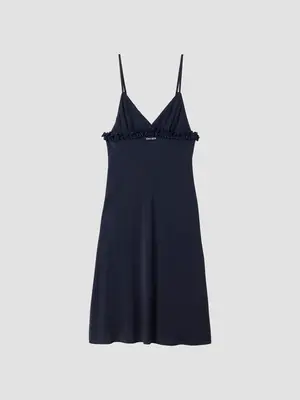 Miu Miu Embroidered Marocain Crepe Dress Blue