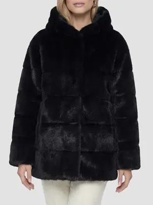 LYLA GRANT Mink Coat With Hood - Black