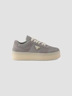 Prada Downtown Bold Re-nylon And Suede Sneakers - Grey