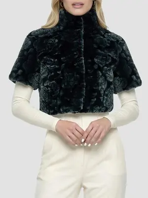 Gorski Select Lamb Rose Cut Bolero, Cropped Sleeves - Emerald Brisa