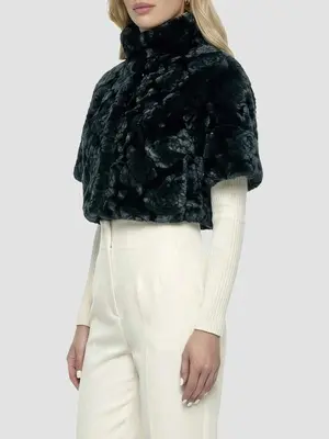 Gorski Select Lamb Rose Cut Bolero, Cropped Sleeves - Emerald Brisa