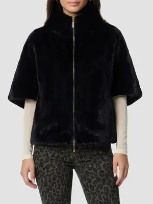 LYLA GRANT Faux Fur Mink Coat, Hood - Black