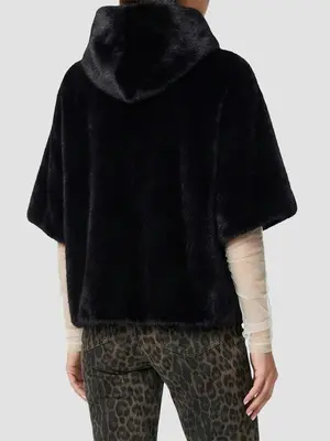 LYLA GRANT Faux Fur Mink Coat, Hood - Black
