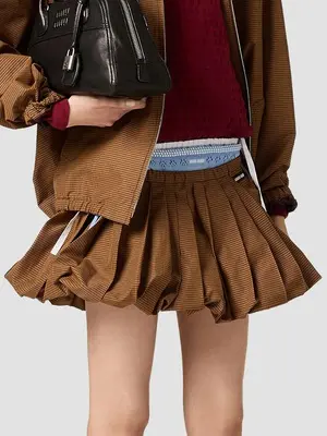Miu Miu Pleated Gingham Check Mini Skirt