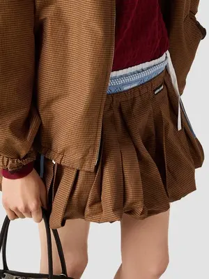 Miu Miu Pleated Gingham Check Mini Skirt - Brown