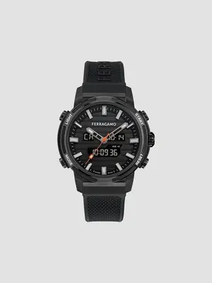 FERRAGAMO Ren Ip Gunmetal Stainless Steel & Silicone Strap Watch/43mm - Black With Titanium