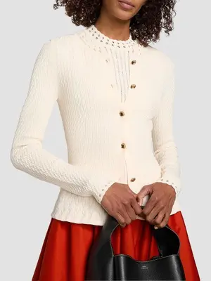 JASON WU Cable-knit Peplum Cardigan