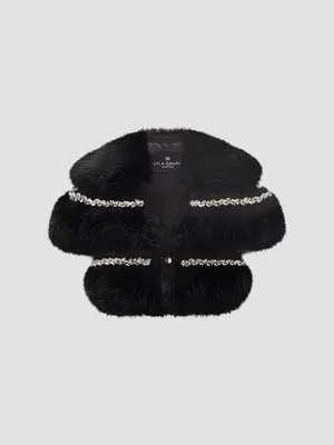 LYLA GRANT Fur-free Fox Stole With Rhinestone Inserts - Black