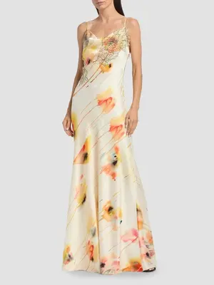 JASON WU Watercolor Floral Lace-trim Slip Gown - Limoncello Multi