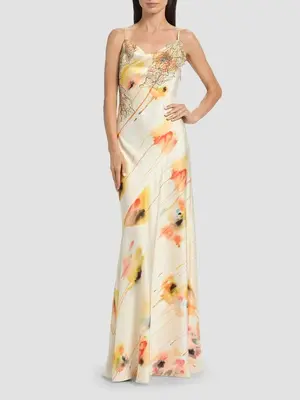 JASON WU Watercolor Floral Lace-trim Slip Gown - Limoncello Multi