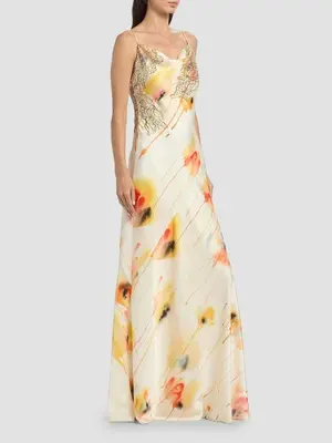 JASON WU Watercolor Floral Lace-trim Slip Gown - Limoncello Multi