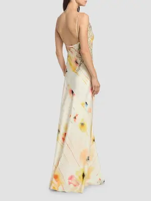 JASON WU Watercolor Floral Lace-trim Slip Gown - Limoncello Multi