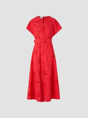 Akris Eyelet Embroidered Cotton Midi Dress