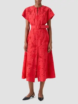 Akris Eyelet Embroidered Cotton Midi Dress