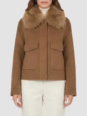Gorski Select Cashmere And Wool Blend Jacket With Detachable Goat Collar - Camel