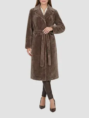 Gorski Textured Shearling Lamb Coat, Belt