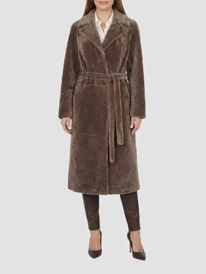 Gorski Textured Shearling Lamb Coat, Belt
