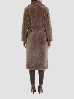 Gorski Textured Shearling Lamb Coat, Belt