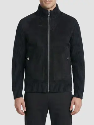 Gorski Merino Shearling Lamb Jacket With Knit Sleeves And Hem - Black