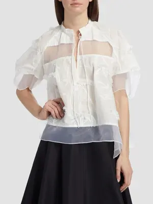 3.1 Phillip Lim Embroidered Cotton Voile & Chiffon Flounce Top