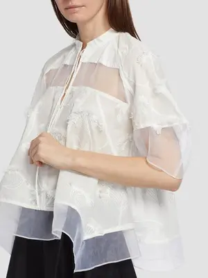 3.1 Phillip Lim Embroidered Cotton Voile & Chiffon Flounce Top