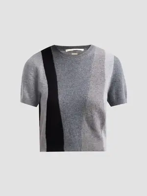 JASON WU Asymmetric Panelled Short-sleeve Wool Knit Sweater - Charcoal Multi