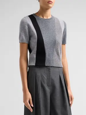 JASON WU Asymmetric Panelled Short-sleeve Wool Knit Sweater