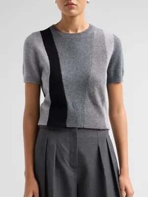 JASON WU Asymmetric Panelled Short-sleeve Wool Knit Sweater