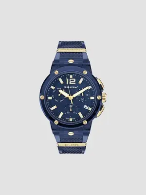 FERRAGAMO F-80 Translucent Chronograph Watch/44mm - Blue