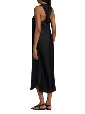 Loulou De Saison Paloma Twist Back Silk Midi-slipdress - Black
