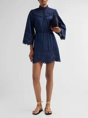 Zimmermann Mahon Broderie Denim Mini Dress