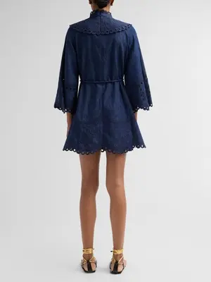 Zimmermann Mahon Broderie Denim Mini Dress