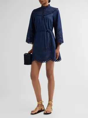 Zimmermann Mahon Broderie Denim Mini Dress