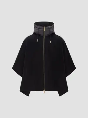 Gorski Select Cashmere And Wool Blend Cape With Down Filled Hood - Black