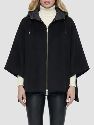 Gorski Select Cashmere And Wool Blend Cape With Down Filled Hood - Black