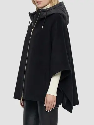 Gorski Select Cashmere And Wool Blend Cape With Down Filled Hood - Black