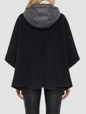 Gorski Select Cashmere And Wool Blend Cape With Down Filled Hood - Black