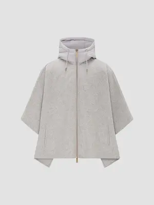 Gorski Select Cashmere And Wool Blend Cape With Down Filled Hood - Light Grey